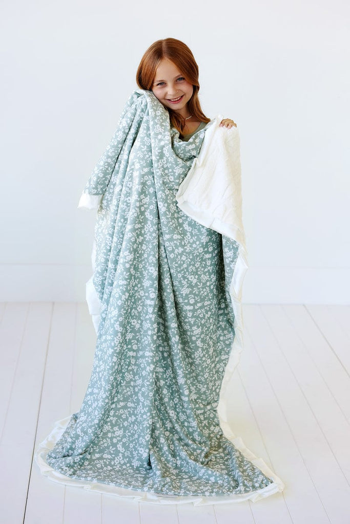 Dainty Floral Sage Plush Blanket | Minky Couture