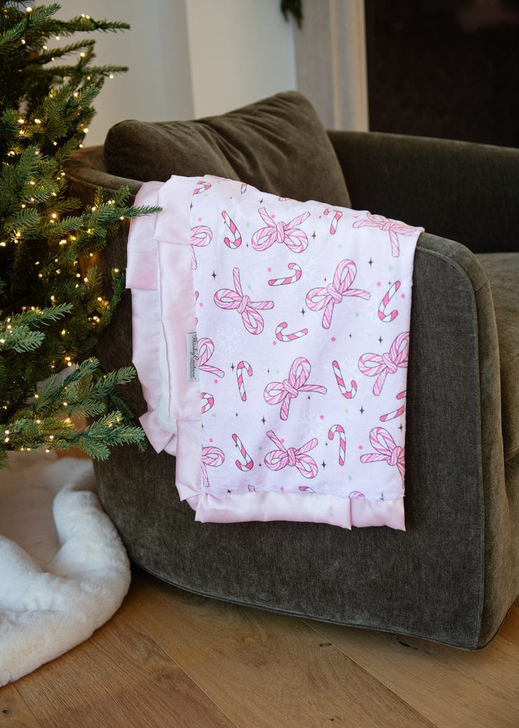Candy Cane Bows Plush Blanket | Minky Couture