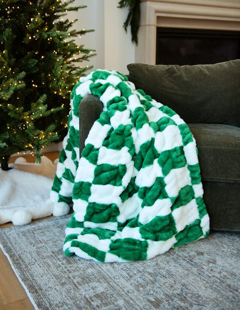 Hugs Check Green Plush Blanket | Minky Couture