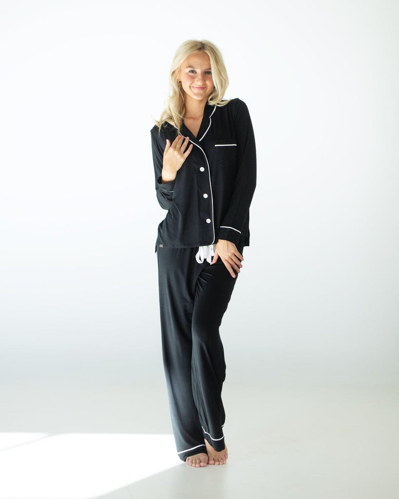 Middle of the Night Button Up Pajamas - Black with White Buttons ...
