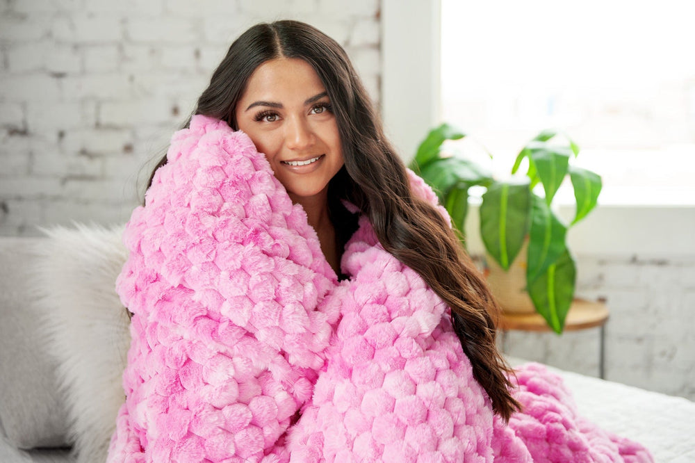 Belgian Waffle Raspberry Plush Blanket Minky Couture